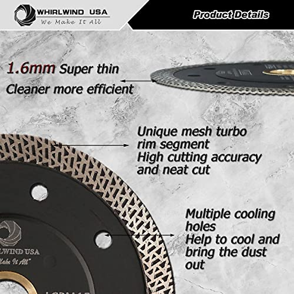 Whirlwind USA LCPM 7",Super Thin Premium Continuous Rim Tile Saw Diamond Blades,for Cutting Porcelain Tiles Granite Marble Ceramics (7 inch)