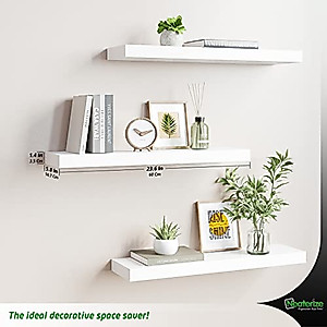 NEATERIZE Floating Shelves Set of 3 | Durable Wall Shelves with Invisible Bracket | Great Shelf for Bathroom, Bedrooms, Kitchen, Office and Living Room Décor. (White - Medium)