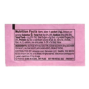 Amazon Brand - Happy Belly Zero Calorie Pink Saccharin Sweetener, Powder, Packet, 35.2 ounce (Pack of 1), (Previously Sugarly Sweet), 1000 Count