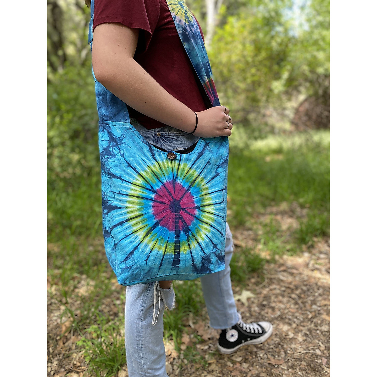 Original Collections Tie Dye Cross Body Shoulder Hippie Handbag Purse in Blue Large