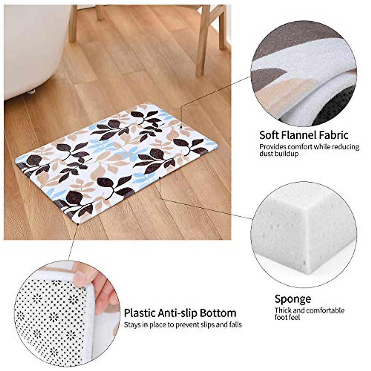 ESSORT Bathroom Rugs Set of 3 Ultra Soft Bath Mat Set Non Slip and Absorbent Shower Rugs for Bathroom, 3 Piece Mat, Perfect Plush Carpet for Tub, Shower, Bath Room, Machine Washable (Leaves)