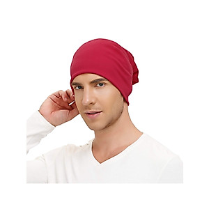 Century Star Cotton Slouchy Beanie Hat Stretch Hip-Hop Warm Skull Caps Unisex Baggy Lightweight Beanie for Women 01 Red One Size