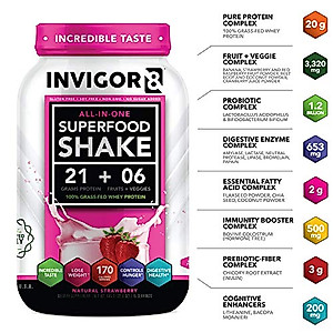 INVIGOR8 Superfood Shake (Strawberry) Whey Protein Shake + Collagen Peptides + Fatburner Bundle