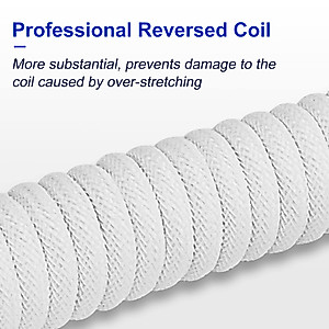 UCINNOVATE Coiled Keyboard Cable, Pro Custom Coiled USB C Cable for Gaming Keyboard, Double-Sleeved Mechanical Keyboard Cable with Detachable Metal Aviator, 1.8M USB-C to USB-A (White)