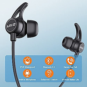 UXD Bluetooth Headphones, IPX6 Sweatproof in Ear Headphones with Magnetic Earbuds and Microphone, 24 Hours Playtime Wireless Headphones for Gym Running Outdoor Sports Workout