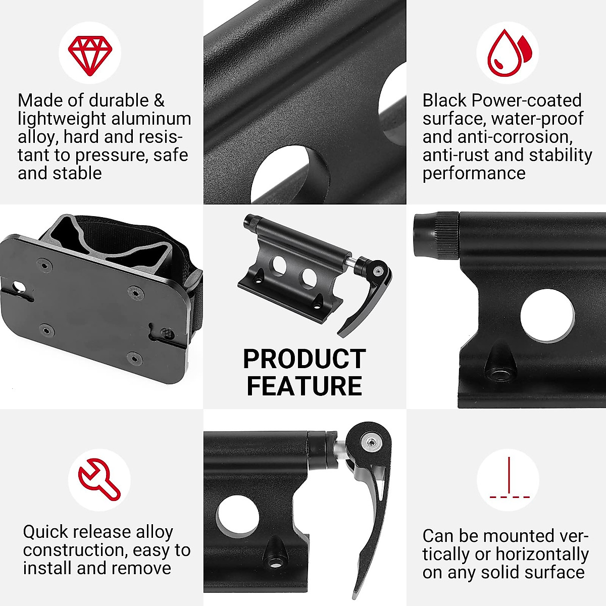 Partol Bike Block Fork Mount Universal Quick Release Fork Block Mounts Bike Rack Carrier Aluminum Alloy Bicycle Car Roof Mount Rack for Vehicles/Truck/Pickup/Trailer/Vans (Black, 2 Pack)