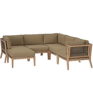 Modway Clearwater, 6-Piece Sectional Sofa, Gray Light Brown