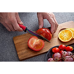 SiliSlick Stainless Steel Steak Knife Set - Titanium Coated Colorful Kitchen Knives with Straight Edge, Smooth & Sharp - Rainbow Iridescent Kitchen Gifts & Accessories