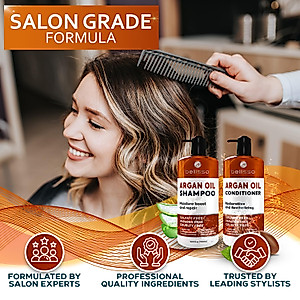 Moroccan Argan Oil Shampoo and Conditioner Set - Sulfate Free with No Parabens - Botanicals for Women and Men - Professional Moisturizing, Anti Frizz, Hydrating Solution for Dry, Wavy and Curly Hair