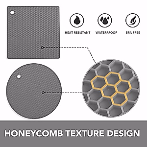 Joyhalo Trivets for Hot Dishes - Hot Pads for Kitchen, Silicone Pot Holders for Hot Pots and Pans, Silicone Mats for Kitchen Countertops, Table, Flexible Easy to Wash and Dry, Grey