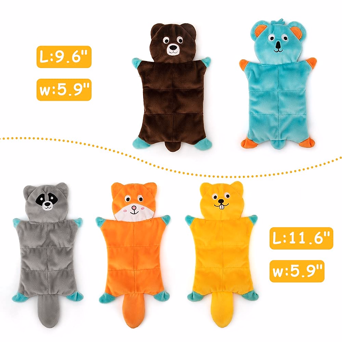 No Stuffing Dog Toys,5 Pack Dog Squeaky Toys Crinkle Plush Dog Toys Set for Puppy Teething, Durable Dog Chew Toys for Small Medium Dog,Cute Holiday Pet Toys for Playing Training Reducing Boredom