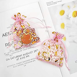 SumDirect 100Pcs 3.5x4.7 inch Sheer Pink Drawstring Heart Organza Favor Gift Bags Wedding Party Christmas Jewelry Pouches
