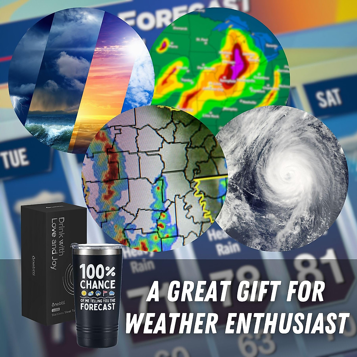 Onebttl Weather Meteorology Gifts for Weatherman, Weather Enthusiasts, Storm Tornado Chaser, Tumbler Travel Coffee Mug, Stainless Steel Insulated with Lid and Straw, 20oz/590ml - Forecast