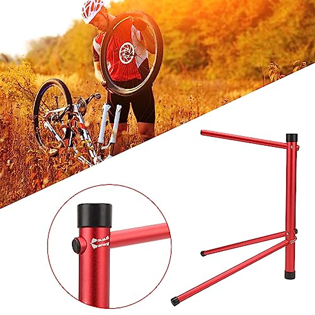 BORDSTRACT Bike Repair Stand, Bike Repair Stand Height Adjustable, Bicycle Mechanic Maintenance Rack Shop Home, Bicycle Floor Parking Rack for Storage Repair Display Support(Red)