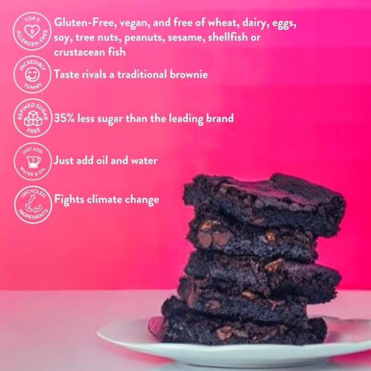 Bake Me Healthy Dark Chocolate Fudgy Brownies Mix - Gluten-Free, No Refined Sugar, Top 9 Allergen-Free, Plant-Based Vegan Brownie Mix - Makes 12 Mouthwatering Brownies - Pack of 2 (14.6 oz/415g Each)