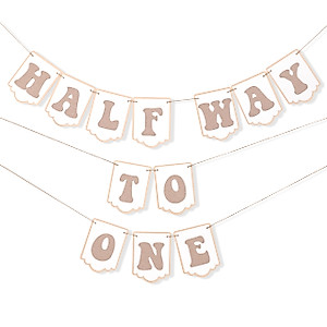 Half Way To One Banner for Baby - Baby 1/2 Birthday Party Decorations,Half Birthday Banner For Boys Girls,Neutral Rustic Baby Shower Party Decor,Six Months Baby Happy Birthday Banner Photo Props (HALF