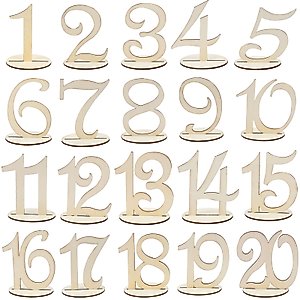 Decsun 20 PCS Wooden Table Numbers 1-20 Wedding Table Numbers with Base Wooden Table Number for Wedding Reception and Wedding Table Decorations