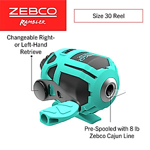 Zebco Kids Rambler Spincast Reel and Fishing Rod Combo, 5-Foot 3-Inch 2-Piece Fishing Pole, Size 30 Reel, Changeable Right- or Left-Hand Retrieve, Pre-Spooled with 8-Pound Zebco Cajun Line