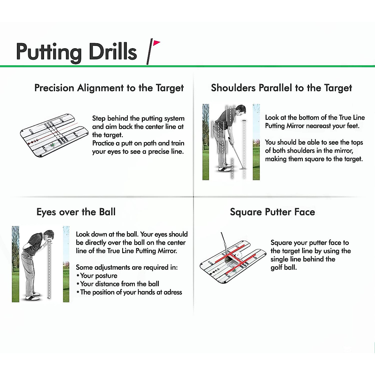 Premium Golf Alignment Mirror - All in One Value Pack Golf Putting Practice Aids ​to Improve All Aspects of Your Short Game
