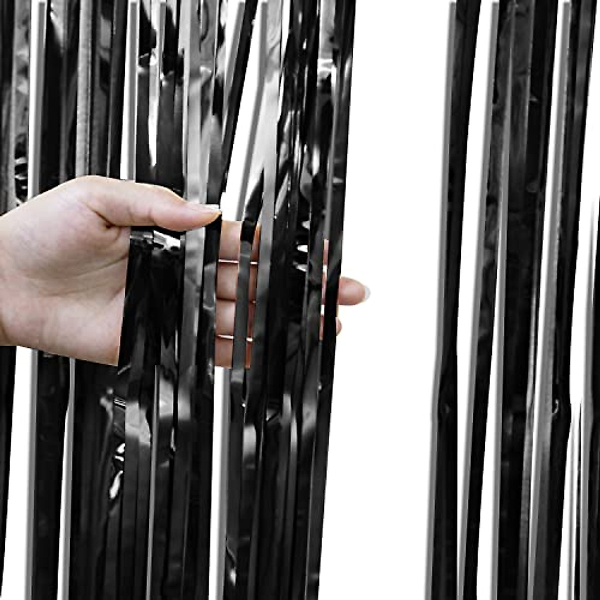 6 pcs Black Fringe Curtains Party Decorations with Garlands Streamers Photobooth Props Party Backdrop Background for Wedding Halloween Birthday Bridal Shower Bachelor Party Supplies 