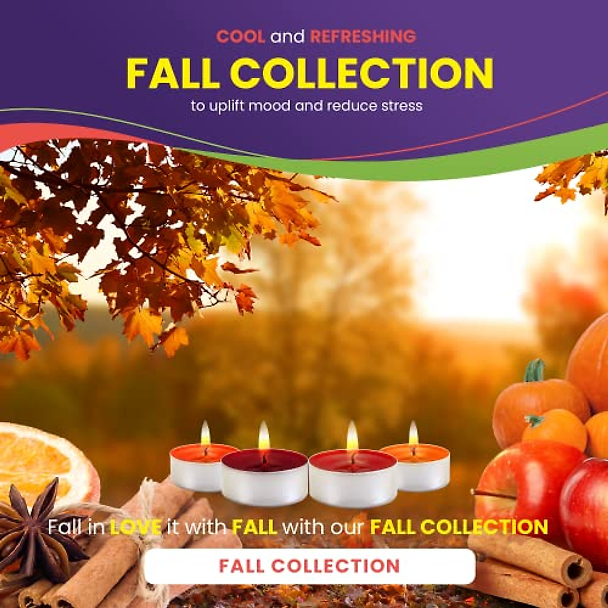 Fall Candles Scented Tea Lights Candles Gift Set - 64 pcs - Set of 16 Fall Scented Candles with 4 Autumn Fragrances - Pumpkin Spice with Nutmeg, Apple Cinnamon, Orange Clove and Autumn Leaves