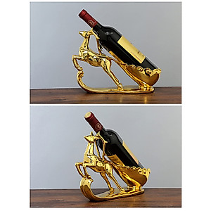 CdyBox Wine Rack Deer Ornaments Single Bottle Holder Stand Wine Cabinet Resin for Living Room Home Décor Gifts (Gold)