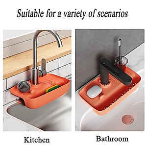 Kitchen Faucet Splash-Proof Draining Rack | Non-Slip Countertop Pad | Storage Rack Mat for Faucet to Keep Sponge | Water Collection Pad | White Rack | Orange Rack (Orange)