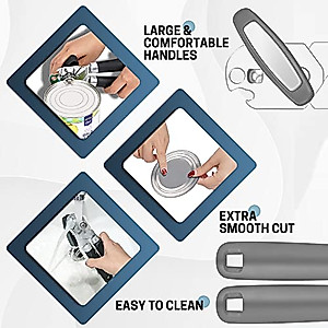 Rainspire Can Opener Manual Handheld Strong Manual Can Opener Smooth Edge Cut, Can Opener Heavy Duty, Comfortable Soft Handle, Built-in Bottle Opener, Black