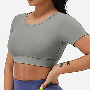 VOYJOY Women Open Back Tee Women's Backless T-Shirts Short Sleeve Crop Tops for Womens Workout Gym Shirt Going Out Top