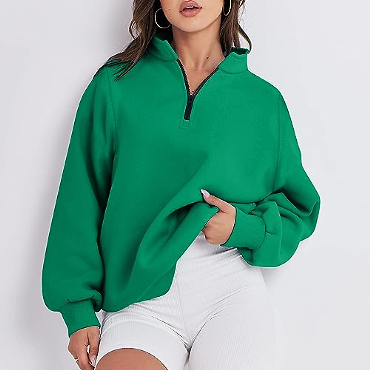 sweatshirt for women hoodies Womens 2023 Tredny Fall Zip Up Fleece Sweatshirt Puff Sleeve Pullover Tops Long Sleeve Fall Teen Girl Y2K Hoodies Green 2XL