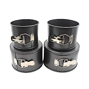 beiyoule 4 Pcs Springform Pan (4inch, 5inch, 6inch, 7inch), Cake Tin for Baking, Detachable Bottom Carbon Steel Cheesecake Mold (Black)