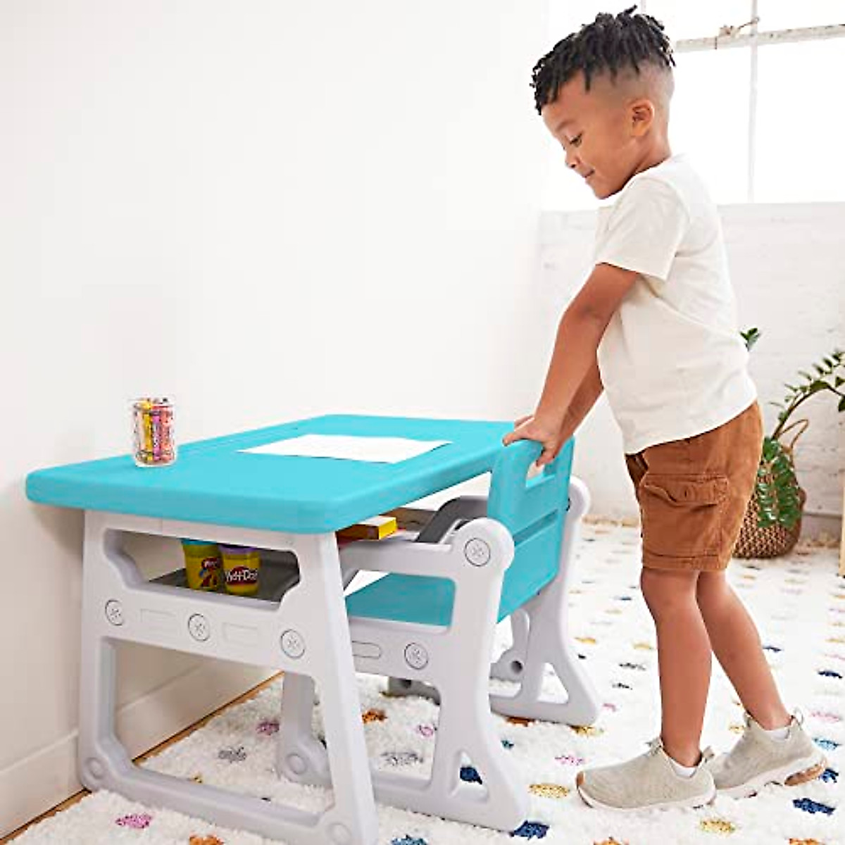 ECR4Kids Toddler Plus Desk and Chair, Kids Furniture, Cyan/Light Grey
