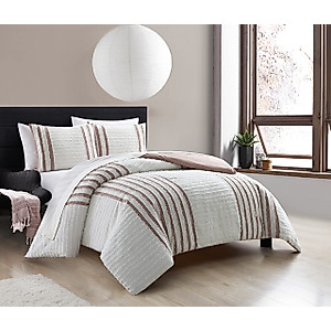 Chic Home Salma 3 Piece Cotton Duvet Cover Set Clip Jacquard Striped Pattern Design Bedding - Decorative Pillow Shams Included, Queen, Blush