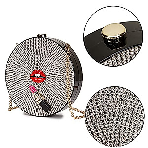 ENJOININ Evening Bags Fashion Clutch for Women Red Lips Rhinestone Purse Wedding Party Handbag Shoulder Chain Bag Purses