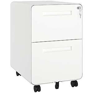 YITAHOME 2 Drawer Rolling File Cabinet, Metal Mobile Filing Cabinet with Lock Under Desk, Anti-Tilt File Cabinet for Legal/Letter Files in Commercial Office Home, White