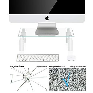 FITUEYES Monitor Stands Curved Glass Computer Risers with Height Adjustable for PC Monitors, Laptops, Computers & TVs，DT105002GC