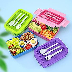 Bento Lunch Box for Kids, 4 Compartment Lunch Boxes Kids, Cutlery Storage Built-in Utensil Set, Leak-proof, Thicken, Microwave/Dishwasher/Freezer Safe, BPA-Free, Blue