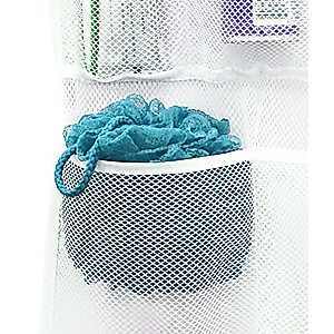 S&T INC. Shower Organizer with Quick Drying Mesh, Bathroom Caddy Organizer with 7 Pockets to Hold Toiletries, Shampoos, Soaps, and Loofahs, 14 Inch by 30 Inch, White, 1 Pack