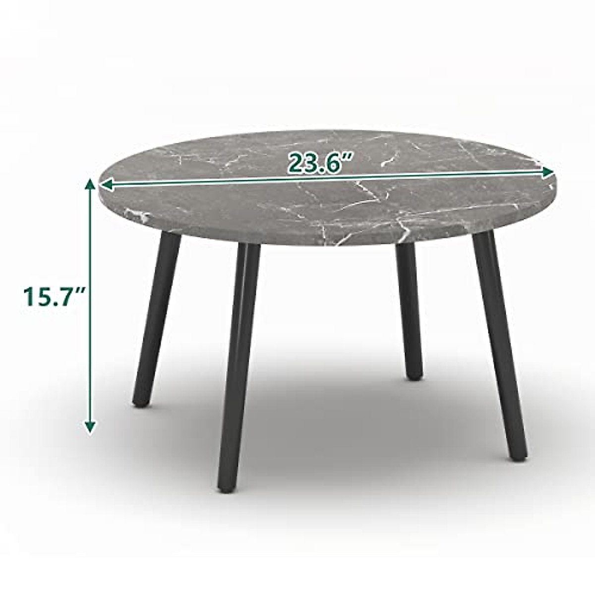 WiberWi Round Coffee Table 23.6” Small Coffee Tables for Living Room Faux Grey Marble Top Modern Circle Table Sturdy Black Solid Wood Legs Cocktail Table End Table