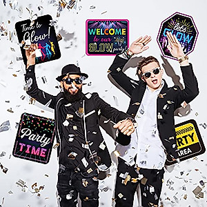 9 Pieces Neon Party Decorations Glow Party Signs Glow in The Dark Birthday Party Favors Black Light Paper Sign Glow Theme Cutouts 11.8 x 7.8 Inch