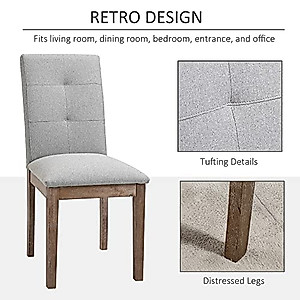 HOMCOM Linen High Back Dining Chairs Set of 2, with Armless Design and Tufted Fabric Cushion, Grey