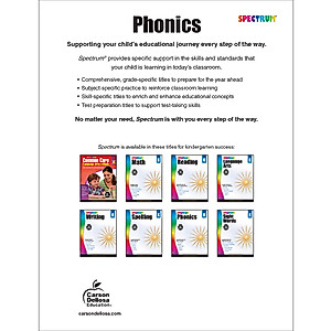 Spectrum Kindergarten Phonics Workbook, Ages 5 to 6, Kindergarten Phonics Workbooks, Letter Recognition, Alphabet Order, Vowel and Consonant Sound Practice - 144 Pages