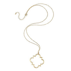 POMINA Gold Fashion Long Chain Necklace Quatrefoil Necklace Two-Tone Clover Pendant Necklace Geometric Pendant Sweater Long Necklace for Women (Worn Gold)