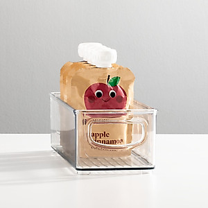 mDesign Small Plastic Nursery Storage Container Bins with Handles for Organization in Cabinet, Closet or Cubby Shelves - Organizer for Baby Food, Bibs, Formula - Ligne Collection - Clear