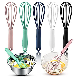 BILLIOTEAM 5 Pack Colorful Mini Silicone Kitchen Whisks,Mini Kitchen Whisk for Dough Milk Egg Blending Stirring Whisking and Beating,Hair Color,Small Craft Projects(5 Colors,6 Inches)