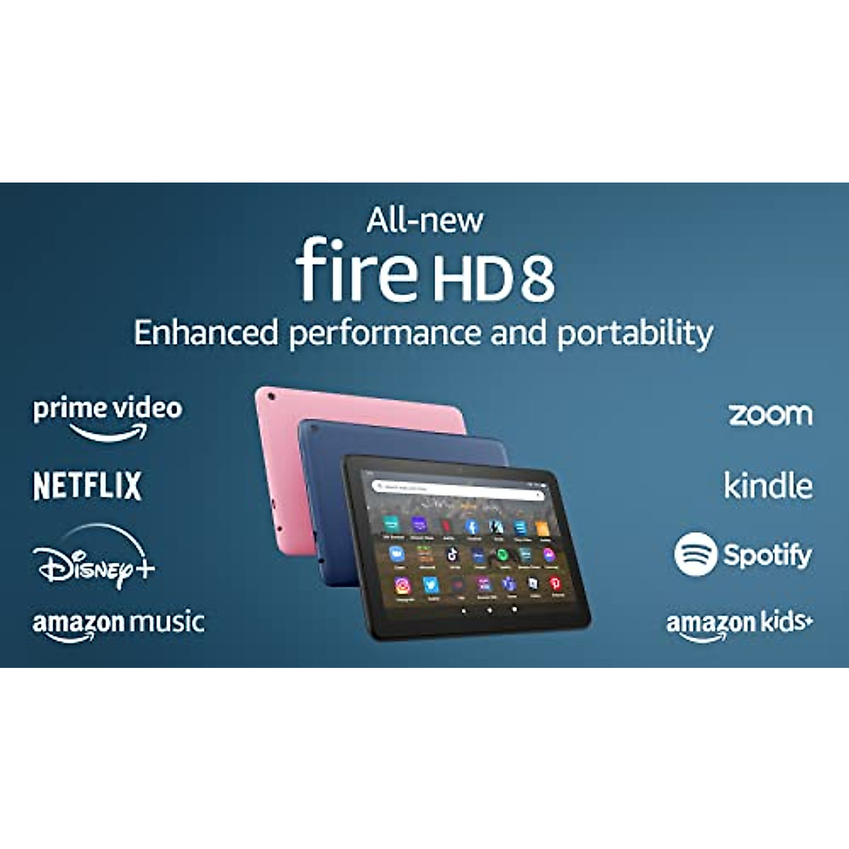 Amazon Fire HD 8 tablet, 8” HD Display, 32 GB, 30% faster processor, designed for portable entertainment, (2022 release), Rose, without lockscreen ads
