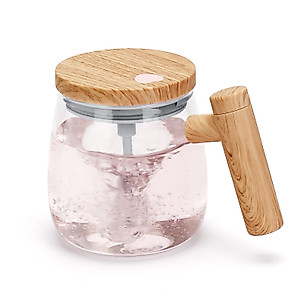 VAlinks Self Stirring Coffee Mug, Glass Electric Self Mixing Cup with Lid & Handle, 400ml Auto Self Stirring Cup To Stir Coffee, Mixed Milk, Powder for Office Home (2*AAA Battery Power)