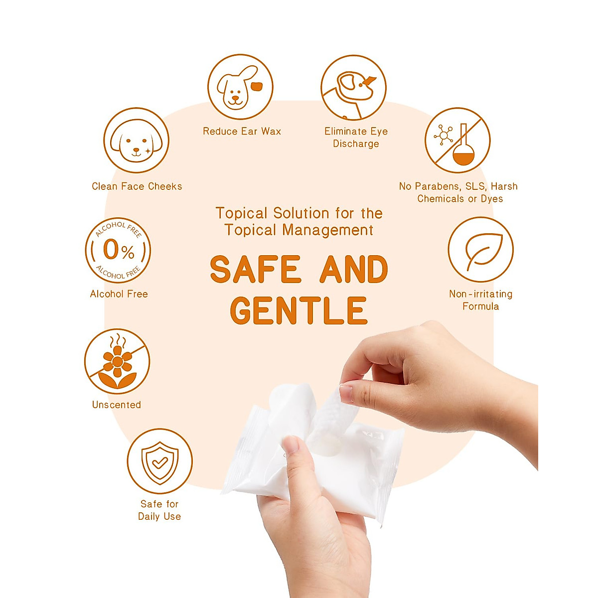 FriPuP Dog Eye Wipes, Travel Size Pet Wash Pads for Ear Face Wrinkle Cleaning, Gentle Tear Stain & Eye Discharge Remover for Cats Kitten Puppy, Essential Small Dog Items, Soft 100 Count (Pack of 2)