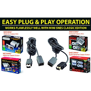 2Pack Extension Long Cables Power Cord For Controller Pad For Super Nintendo NES Classic 2017 & Mini Edition 2016 Senhai Wii U & Wii Guitars/Raphnet Adapters Nunchuck Remote Controller 10FT/3M Wire