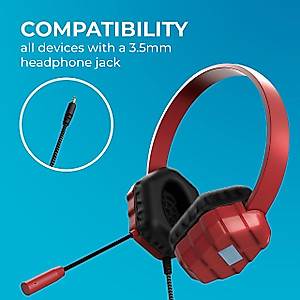 Gumdrop DropTech B1 Headset On-Ear Headphones for Kids w/Boom Mic, 3.5 mm Chew Proof Cord for K-12, Students & Classroom (Drop Tested, Comfortable, Lightweight, Rugged, Easy Cleaning) - Red